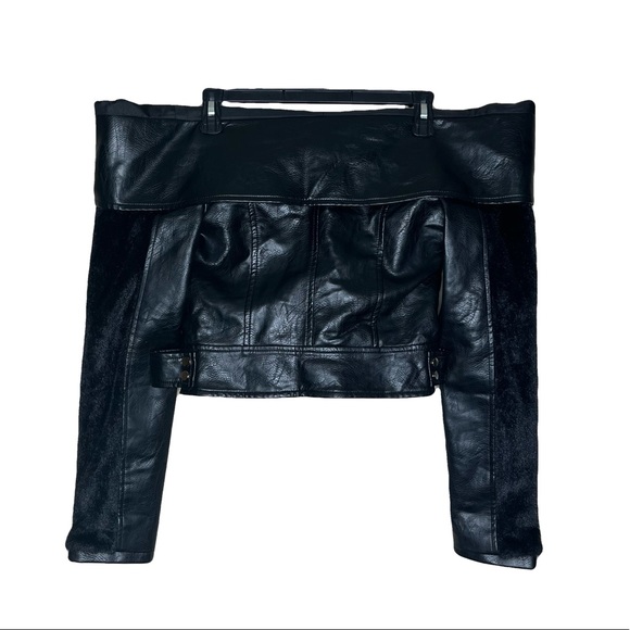 Jackets & Coats | Off Shoulder Fur Faux Leather Jacket | Poshmark